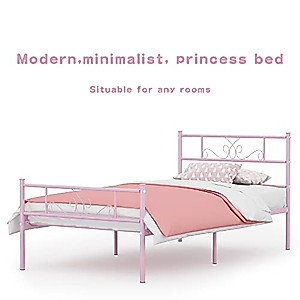 Weehom Platform Steel Bed Frame with 6 Legs Mattress Foundation Heavy Duty Bed Steel Slat Support Easy Assemble Kids Adults(Twin Size),Pink