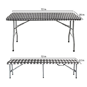 Vinyl Picnic Table Cover and Bench Covers Fitted Tablecloth,640g Double Flannel Backing Elastic Edge Waterproof Wipeable Plastic Tabel Cover Vinyl Tablecloth for Indoor Outdoor Parties 3pcs - 72*30 in