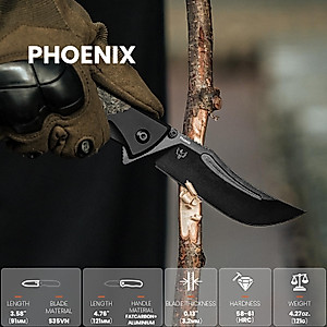 Kizer Phoenix Pocket Knife, 3.58 In S35VN Steel Blade Folding Knife, Fatcarbon & Aluminium Handle EDC Knife, Utility Knife with Deep Carry Pocket Clip for Camping Hiking Hunting, Ki4647A1