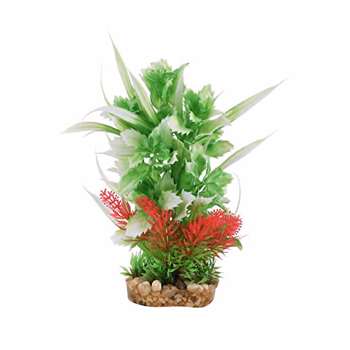 CNZ® 3 Pcs Assorted Lifelike Aquarium Plastic Plant Decoration with Gravel Base, 8-inch