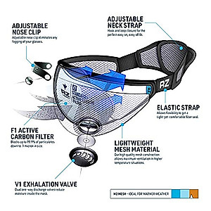 RZ Mask M2 Mesh Air Filtration Face Protection Dust Mask with 99.9% Effective Carbon Filters for Woodworking, Construction, Large, 1 pack, Black