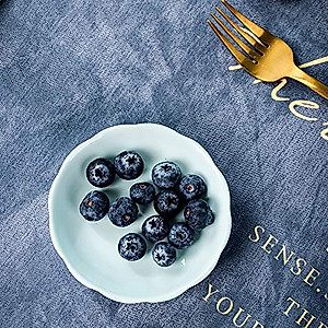 Sizikato 6pcs Light Blue Porcelain Snack Plates, 4-Inch Flower-Shaped Appetizer Plate Dipping Bowl.