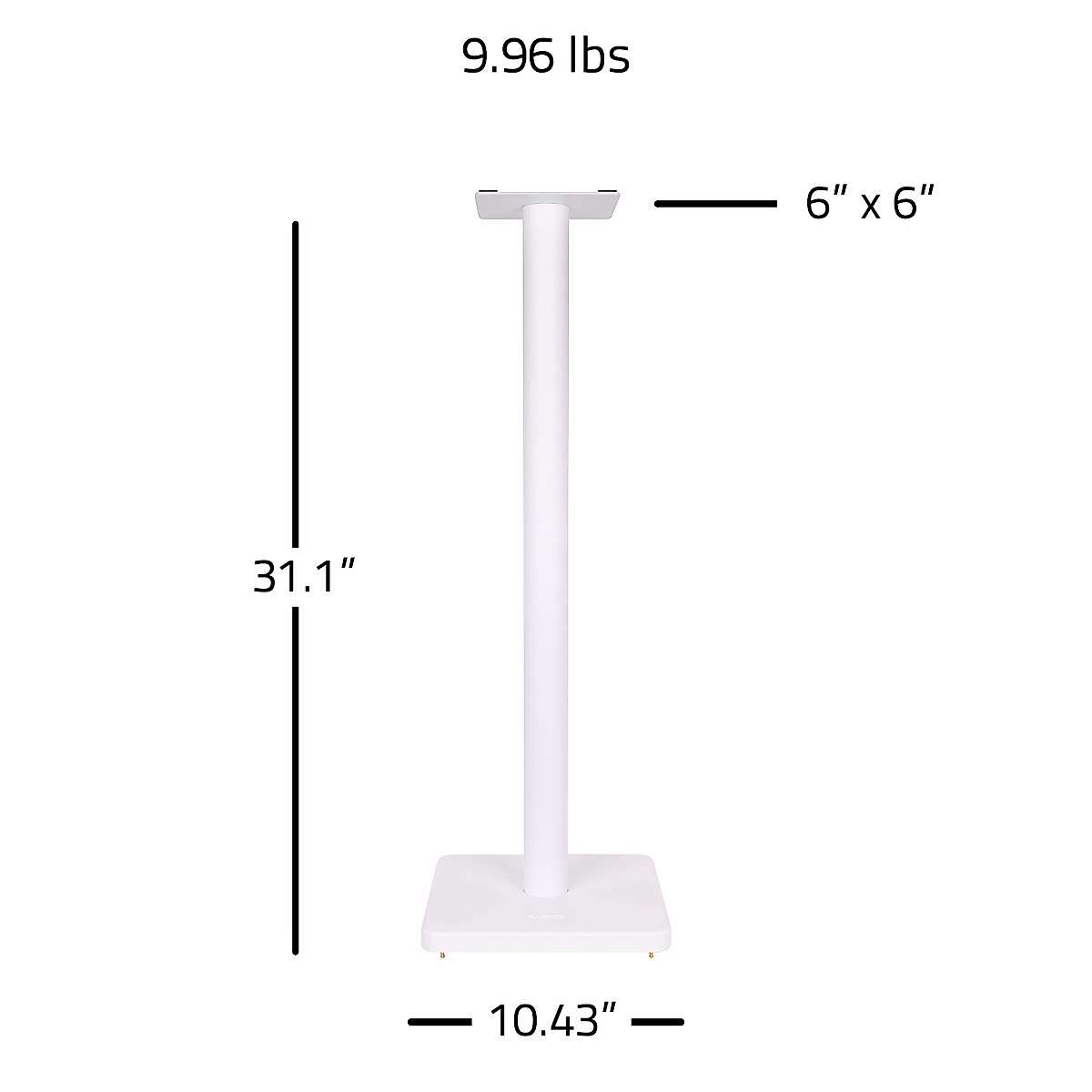 Fluance Floor Speaker Stands for Surround Sound and Bookshelf Speakers with Solid Construction, Adjustable Floor Spikes, Rubber Isolation Feet, Cable Management, Square Base - Matte White/Pair SS05SWH