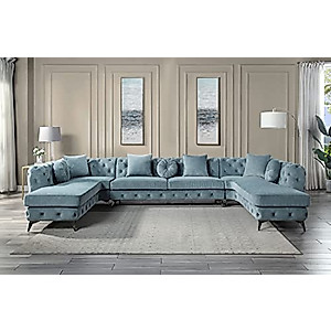 Acme Atronia Fabric Upholstered Tufted Sectional with 7 Pillows Deep Green