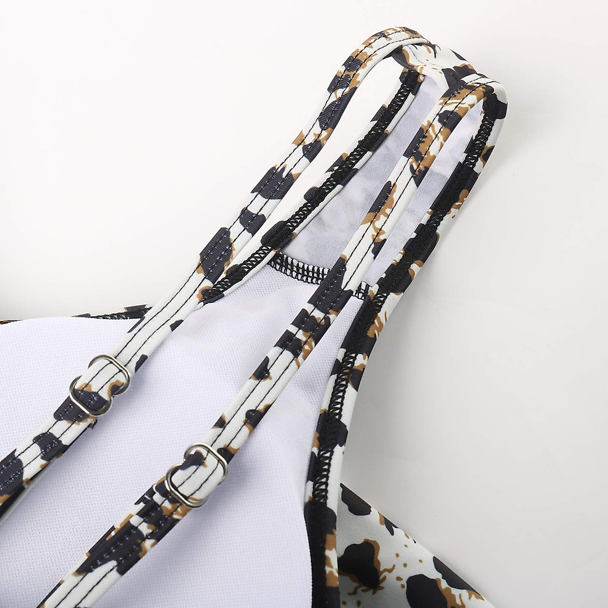 OMKAGI Women Ruffle Bikini Swimsuit Plus Size Racerback High Waisted Tankini Set(XXX-Large,Leopard-Black)