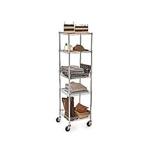 Home Storage Space HSS 5 Tier Wire Shelving Tower with Casters, 16 inch x16 inch x53.7 inch H, Chrome