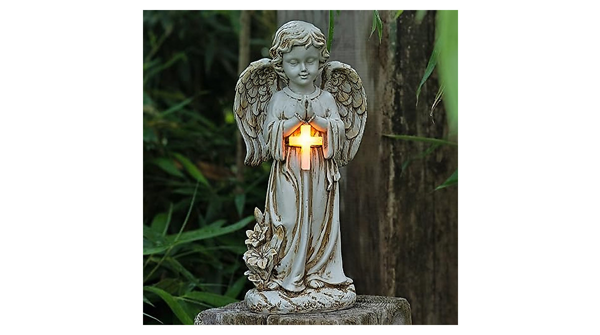 Garden Angel Statue with Solar Light - Resin Memorial Decor