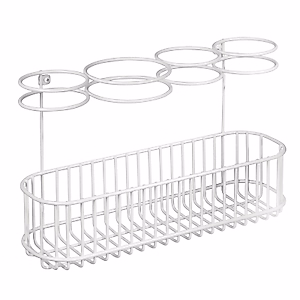 mDesign Metal Wire Cabinet/Wall Mount Hair Care & Styling Tool Organizer - Bathroom Storage Basket for Hair Dryer, Flat Iron, Curling Wand, Hair Straightener, Brushes - Holds Hot Tools - White