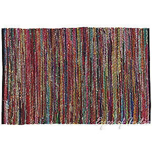 Eyes of India - 4 X 6 ft Black Colorful Chindi Woven Area Rag Rug Braided Bohemian Accent Boho Chic Decorative Indian Handmade Handwoven
