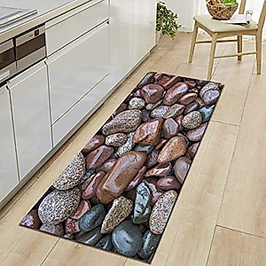 OPLJ 3D Stone Printed Long Floor Mats Non-Slip Kitchen Carpet Simulated Pebble Bathroom Rugs Washable Floor Mat Home Decor A5 60x180cm