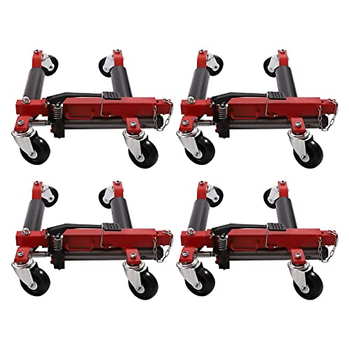 Harbin-Star 1500 LBS Car Wheel Dolly Jack Set of 4, Hydraulic Car Skates, 12'' Wheel Vehicle Positioning Jack, Heavy Duty Rollers with Foot Pedal for Tire Auto Repair Moving, Black & Red