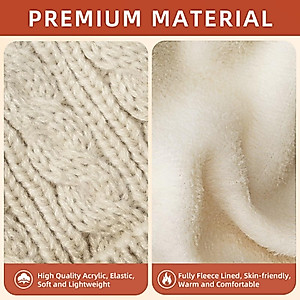 Beanies Women with Double Pom Pom, Winter Hats for Women Cold Weather Warm Cable Knit Fleece Lined, Cute Beanie Cap for Daily Use(Oatmeal)