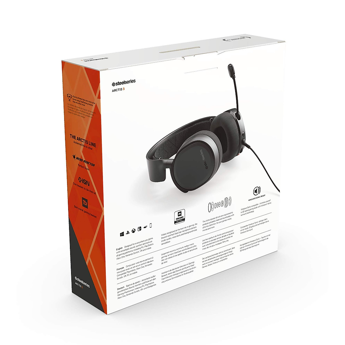 steelseries Arctis 3 (2019 Edition) All-Platform Gaming Headset for PC, PlayStation 4, Xbox One, Nintendo Switch, VR, Android, and iOS - Black (Renewed)