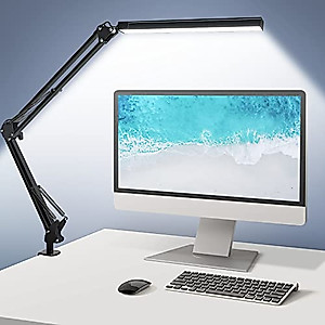 ODOM Desk Lamp, Swing Arm Desk Lamps with Clamp, 10 Brightness for Desk Light, Eye-Caring Desk Lamps for Home Office, Upgraded 12V Adapter with Memory Function