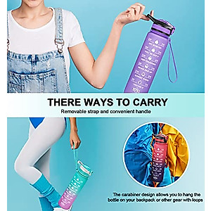 MEITAGIE 32oz Leakproof Motivational Sports Water Bottle with Straw & Time Marker, Flip Top Durable BPA Free Tritan Non-Toxic Frosted Bottle Perfect for Office, School, Gym and Workout