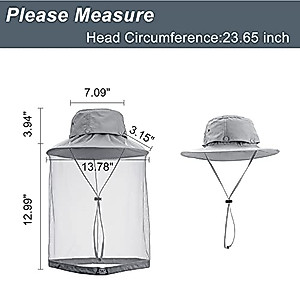 Yoption Mosquito Head Net Hat, Sun Hat Bucket Hat with Hidden Net Mesh for Outdoor Fishing Hiking Safari Gardening, with Carry Bags, for Men Women (Grey)