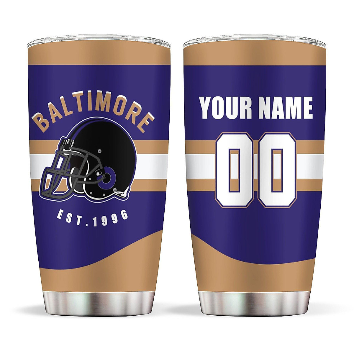 Custom Baltimore Tumbler 20oz Stainless Steel with Lid & Straw Personalized Football Fans Gifts for Women Men Coffee Travel Insulated Mug Cup Add Name Number