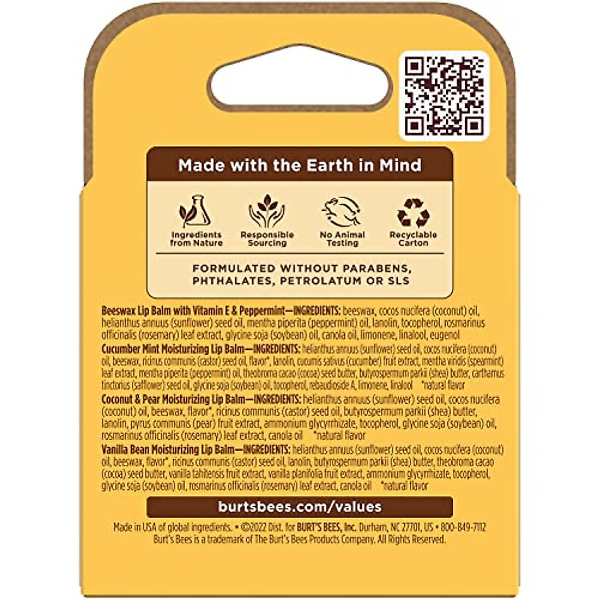 Burt's Bees Lip Balm Easter Basket Stuffers, Moisturizing Lip Care Spring Gift, for All Day Hydration, 100% Natural, Original Beeswax, Cucumber Mint, Coconut & Pear & Vanilla (4 Pack)