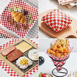 GeeRic Waxed Deli Paper Sheets 12 * 12 Inch, 100 Pcs Food Basket Liners for Sandwiches, Burgers, Checkered Deli Wrap Wax Paper Sheets Red