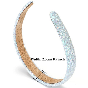 LONEEDY 3 Pack Glitter Sequins Sparkly Hard Headbands for Kids Wide Padded Hair Bands Fashion Cute Daily Accessories for Girls and Women (pink + sky blue + white)