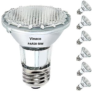 Vinaco PAR20 50W Halogen Bulb, 6 Pack High Output PAR20 Flood Light Bulb, 50W PAR20 Halogen Dimmable, Long Lasting PAR20 50W 120V Warm White 2800K, E26 PAR20 50 Watt Halogen Flood Light