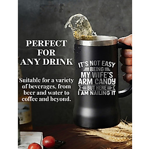 Onebttl Husband Gifts Funny Beer Stein, 24oz Stainless Steel Beer Mug with Lid for Valentine Father's Day, Christmas - Arm Candy