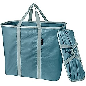 CleverMade Collapsible Laundry Basket, Large Foldable Clothes Hamper Bag, Laundry Tote Carry All Bin XL Pop-Up Caddy with Handles, Dark Teal/Light Teal, 2 Pack