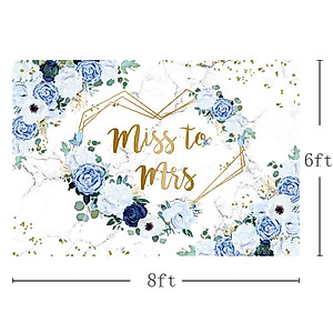 AIBIIN 8x6ft Miss to Mrs Floral Backdrop for Bridal Shower Blue and White Flowers Photography Background Hearts Geometric Couple Wedding Party Decorations Bride to Be Engagement Banner Props