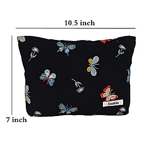 LYDZTION Butterfly Makeup Bag Cosmetic Bag for Women,Large Capacity Canvas Makeup Bags Travel Toiletry Bag Accessories Organizer,Black