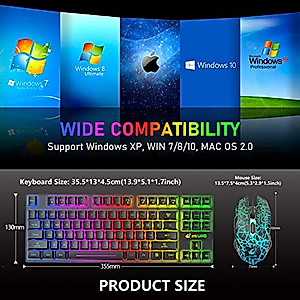 Wireless Gaming Keyboard and Mouse Combo with 87 Key Rainbow LED Backlight Rechargeable 3800mAh Battery Mechanical Feel Anti-ghosting Ergonomic Waterproof RGB Mute Mice for Computer PC Gamer (Black)