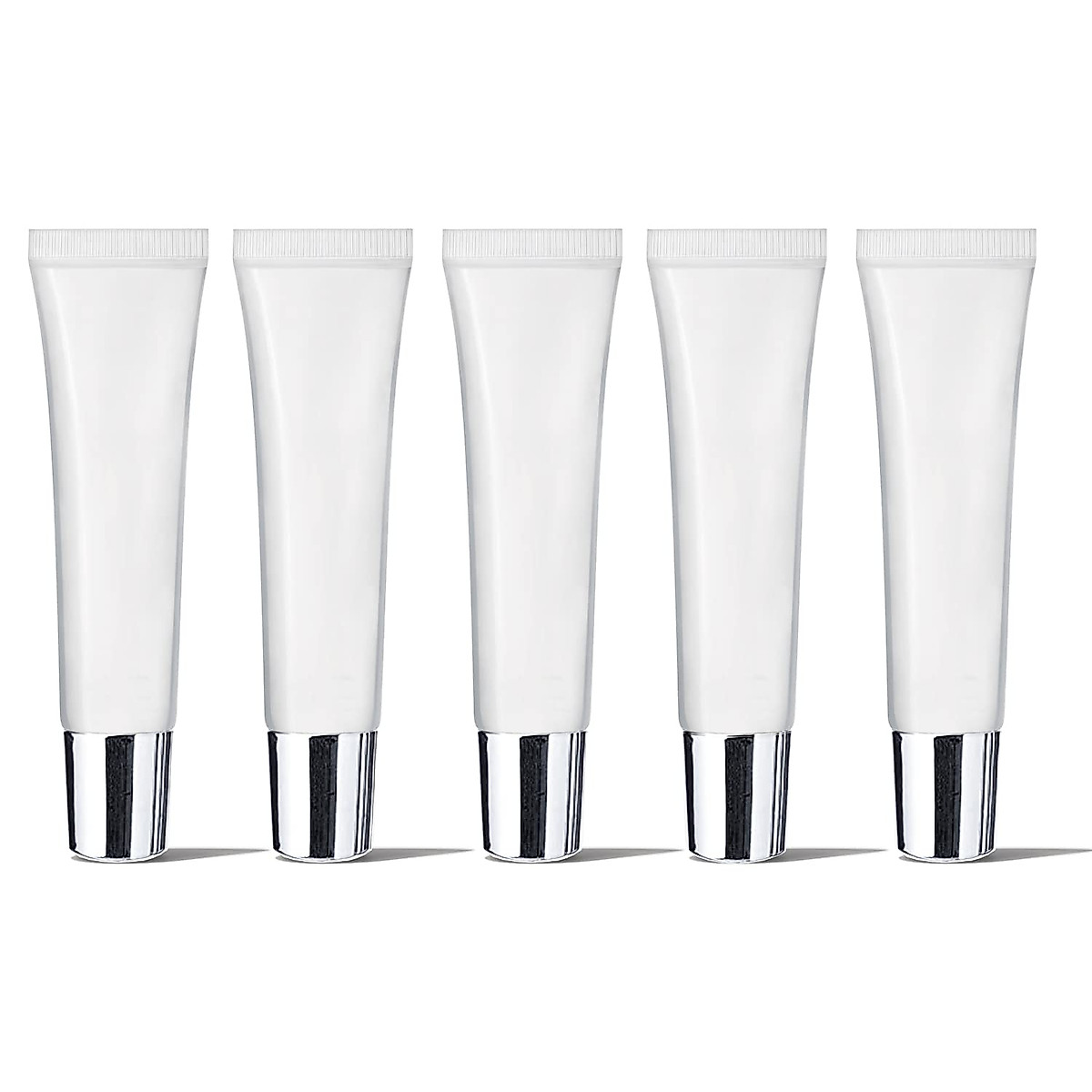 HiMo Empty Lip Gloss Tubes, 5 PACK 15ml Lip Balm Containers Mini Refillable Squeeze Tubes for Comestic Makeup and Travel Toiletries-Sliver