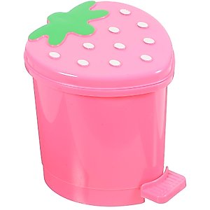 Unomor Mini Trash Can, Cute Strawberry Trash Can Desktop Rubbish Bin Pop up Garbage Can Strawberry Countertop Wastebasket Tiny Heart Dustbin for Car Office Desk Pink