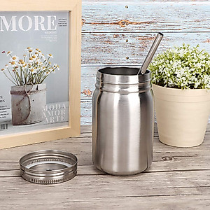 HERCHR Stainless Steel Insulated Mason Jar, Mason Jar Mugs with Lid and Straw Stemless Wine Glass for Travel Mugs, 700ml