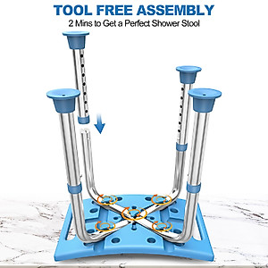 Medhelp Shower Chair for Inside Shower, FSA/HSA Eligible Stainless Steel Heavy Duty 380lbs Adjustable Padded Shower Bench with Anti Slip Rubber, No Tool Assembly Shower Stool for Elderly Disabled