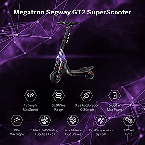 Segway Transformers GT2 SuperScooter Megatron Limited Edition- Dual 3000W Motor, 55.9 Miles & 43.5 MPH, Electric Scooter Adults for Commuting W/T 11" Tires, 2WD, Suspension System