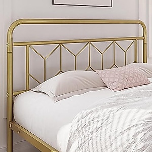 Yaheetech Metal Platform Bed Frame Mattress Foundation with Diamond Pattern Headboard/Footboard/Heavy Duty Steel Slat Support/Under Bed Storage/No Box Spring Needed/Full Size Antique Gold