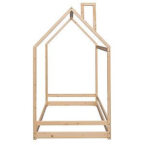 Harper & Bright Designs Montessori House Bed Twin for Kids, Toddler House Bed with Roof,Wood Floor Bed Frame for Girls Boys Bedroom Furniture, Box Spring Needed,Natural