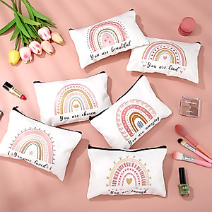 24 Pcs Rainbow Cosmetic Bags Motivational Quotes Makeup Bag Inspirational Makeup Pouch with Zipper Inspirational Gifts for Women Coin Purse for Teacher Graduation Birthday Party (Motivational)