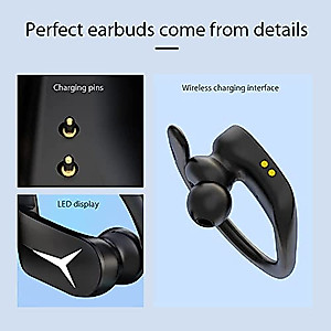 Wireless Earbuds, Bluetooth 5.1 Earphones for Sports, with Wireless Charging Case and Earhooks Over Ear Waterproof Earphones with Mic for Sports Running Workout iOS Android TV Phone Laptop Black
