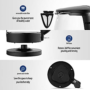 COMFEE' Glass Electric Tea Kettle & Hot Water Boiler(BPA-Free), 1.7L, Cordless with LED Indicator, 1500W Fast Boil, Auto Shut-Off and Boil-Dry Protection