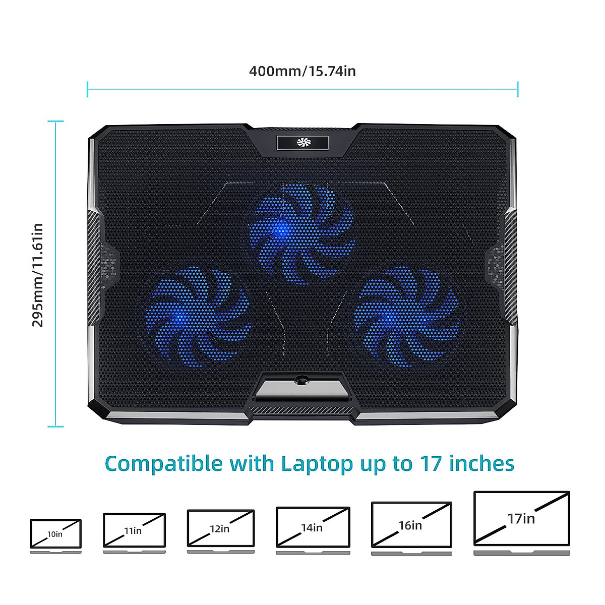 IMMOENUC Laptop Cooling Pad for Notebook Computers Under 17 Inches/Metal Gaming Notebook Radiator Bracket / 3 Silent Cooling Turbo Fans / 2 Adjustable Angles / 2 USB Ports/Blue LED Light (S3)