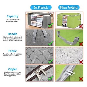 Txtsegose Large Capacity Clothes Storage Bag,Capacity Storage Bins with Clear Window, Closet Organizer with Reinforced Handle, Storage Containers Foldable with Sturdy Zipper, 3 Pack, (Gray).