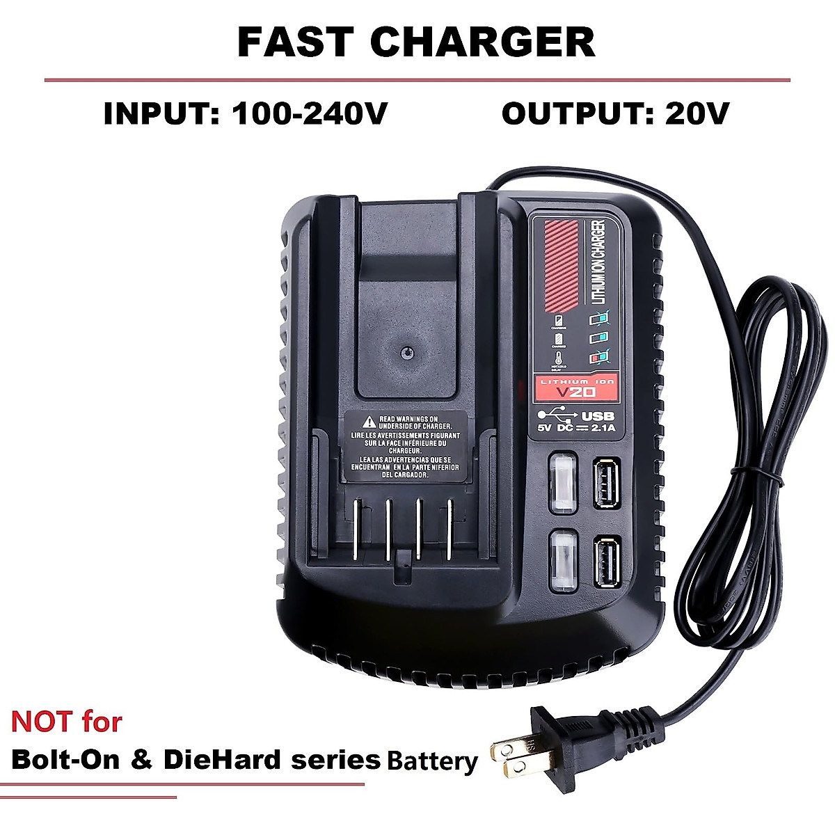 Kotoate 20V Battery Charger Replacement for Craftsman V20 Battery Charger CMCB104 Compatible with Craftsman V20 20-Volt Max Lithium Ion Battery CMCB202 CMCB204 CMCB201 CMCB205 CMCB102, with 2 USB Port