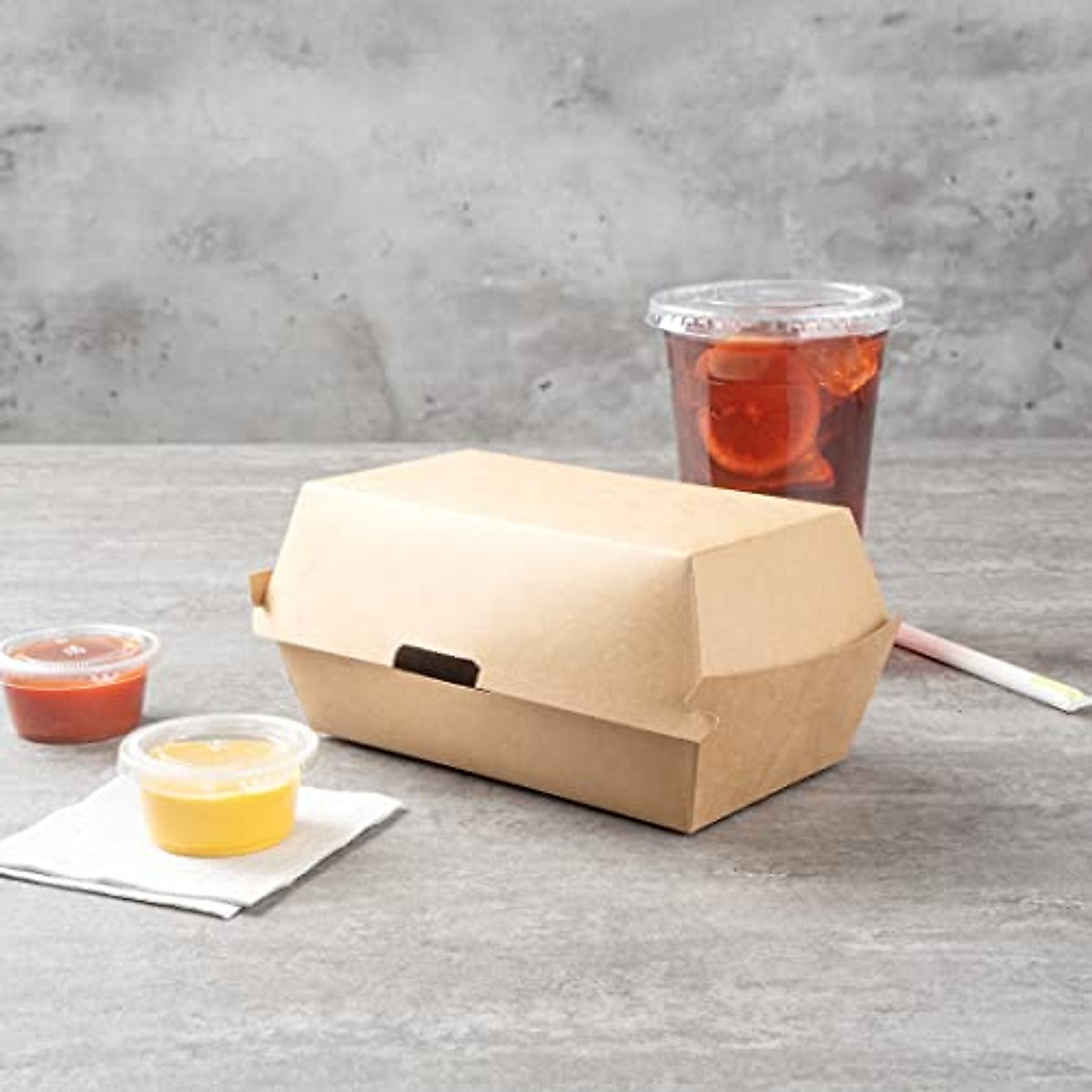 Bio Tek 6.7 x 3.5 x 3.5 Inch Clamshell Food Containers, 100 Disposable Sandwich Containers - Hinged Lid, Tab-Lock Closure, Kraft Paper Hot Dog Containers, Recyclable, Greaseproof