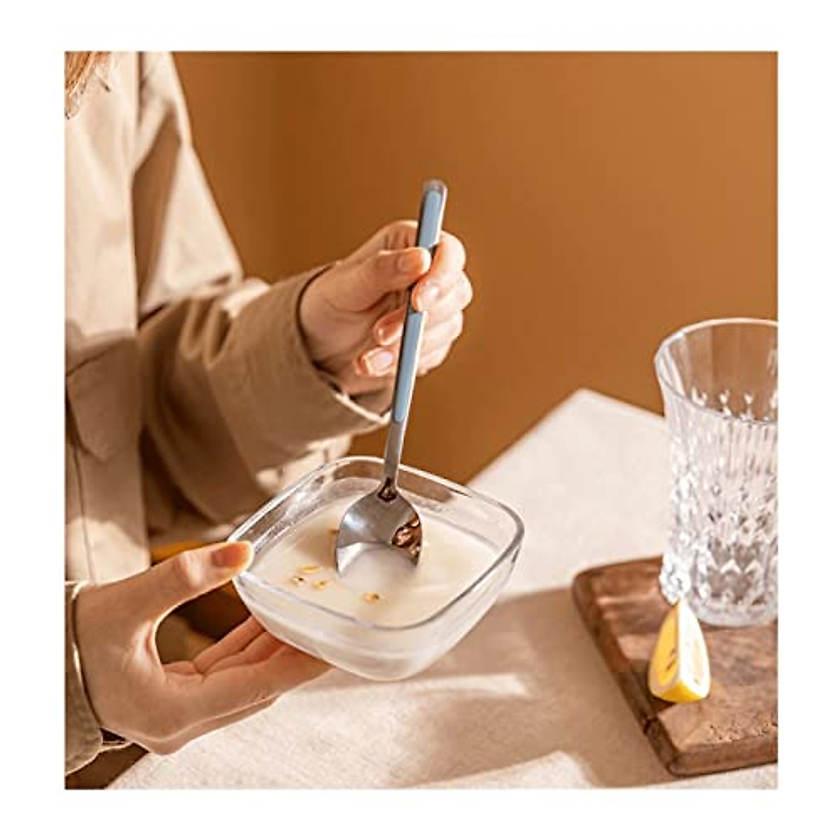 Spoons Soup Spoon Stainless Steel Spoon Household Soup Spoon Long Handle Rice Spoon Durable Delicate Bright Spoon Teaspoon (Color : Bigblue Mug)