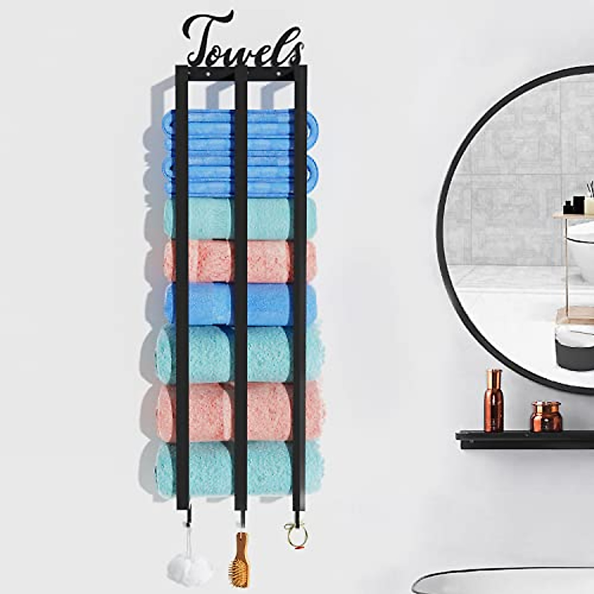 Towel Racks for Bathroom, Bathroom Towel-Rack, Nonkky New Upgrade 3 Bar Bathroom Towel Holder, Wall Towel Rack for Rolled Towels, Towel Rack Wall Mounted for Small Space Bathroom Towel Storage, Black