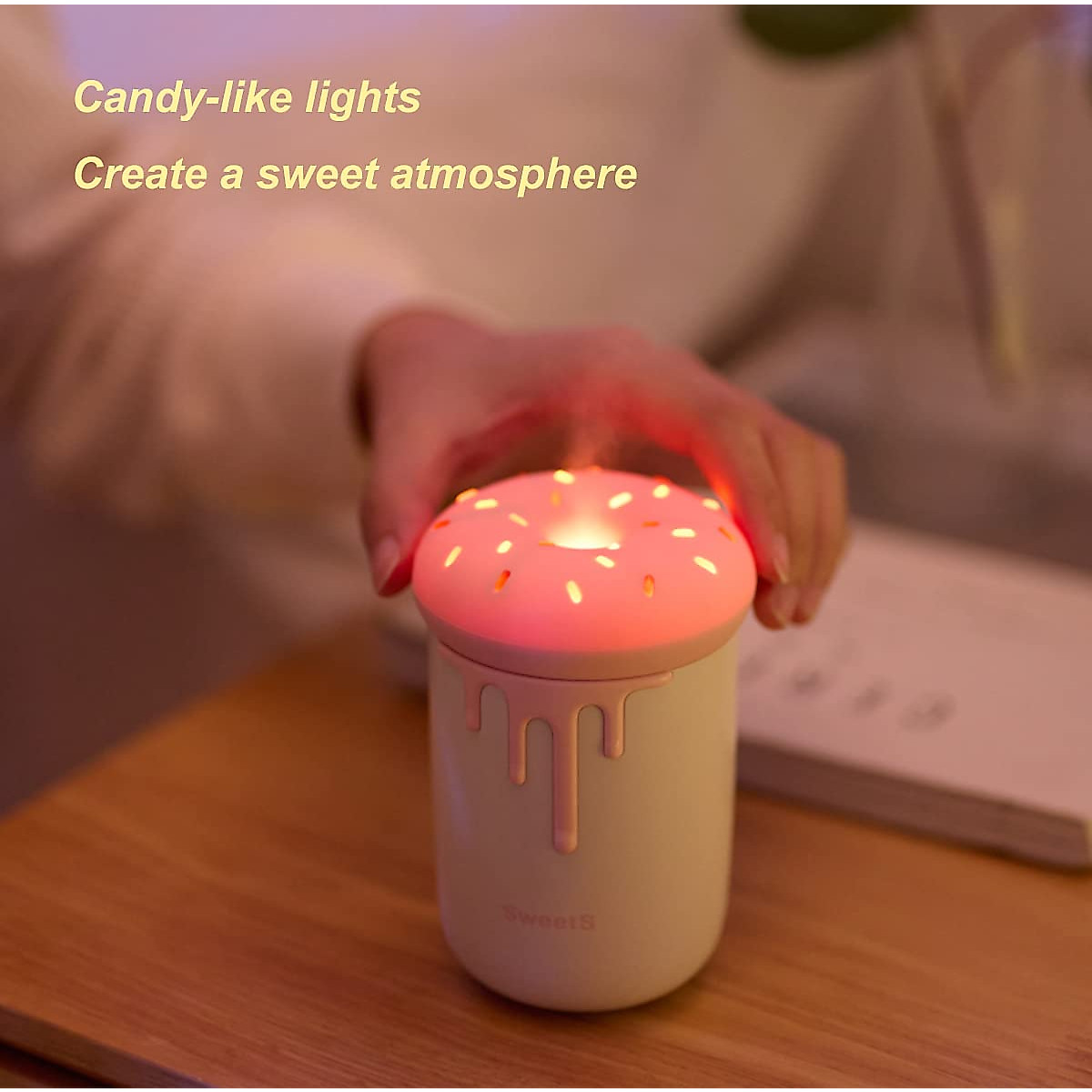 USB Cool Mist Mini Humidifier with Night Light,250ml Sweet Humidifier for Bedroom Home Room Office Car with Adjustable Mist Mode(Pink)