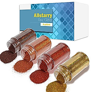Allstarry Holographic Ultra Fine Glitter 4 Colors Metallic Autumn Gold Orange Coppery Glitter Powder 80ml per Jar for Resin, Tumblers, Slime, Painting Arts, Nail Art DIY Decoration