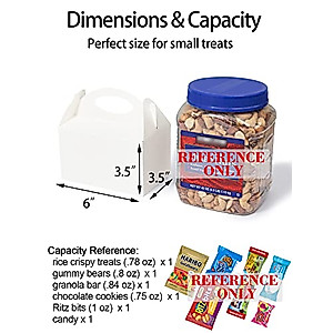 Happyhiram 50 Pcs Party Treat Boxes White, 6 Inch Candy Boxes Party Favors with Handle Paper Cookie Gift Bags Gable Boxes Snack Goodie Bags for Kids Birthday Baby Shower Wedding