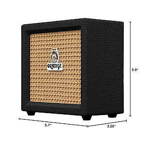 Orange Crush Amp Black Mini 3W Analogue Combo Battery Powered Amp Bundle with AC Power Adapter, 9V Battery & Polishing Cloth - Electric Bass Guitar Amp, Portable Practice Amp, Mini Speaker Amplifier